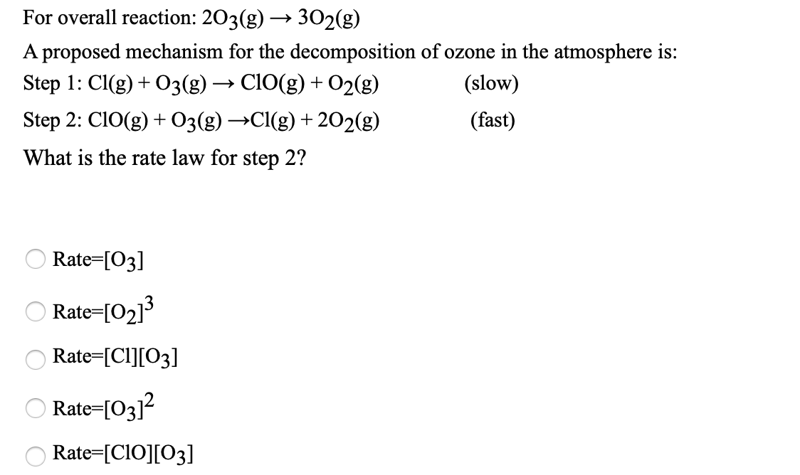 Solved For overall reaction: 203(g) → 302(g) A proposed | Chegg.com