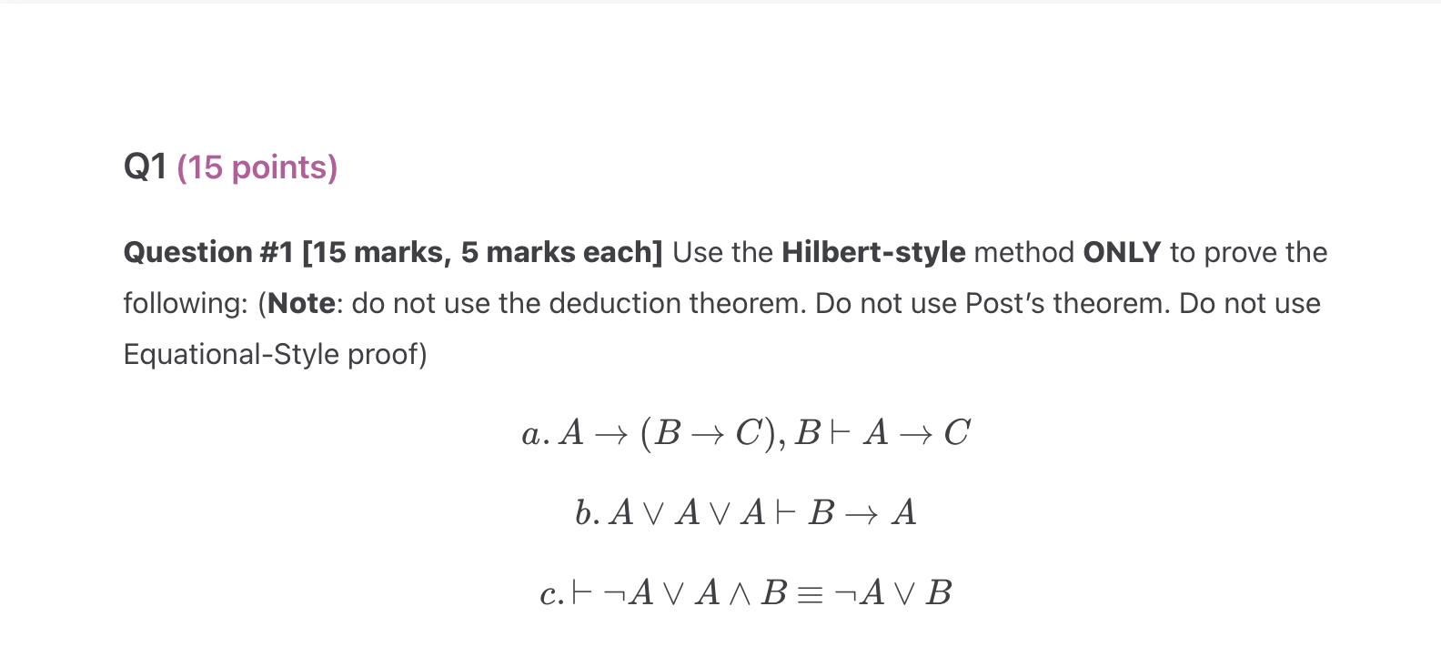 Solved Question \#1 [15 marks, 5 marks each] Use the | Chegg.com