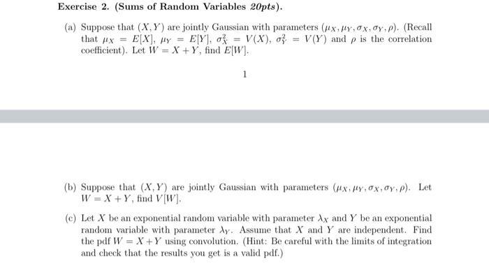Solved Exercise 2. (Sums of Random Variables 20pts). (a) | Chegg.com