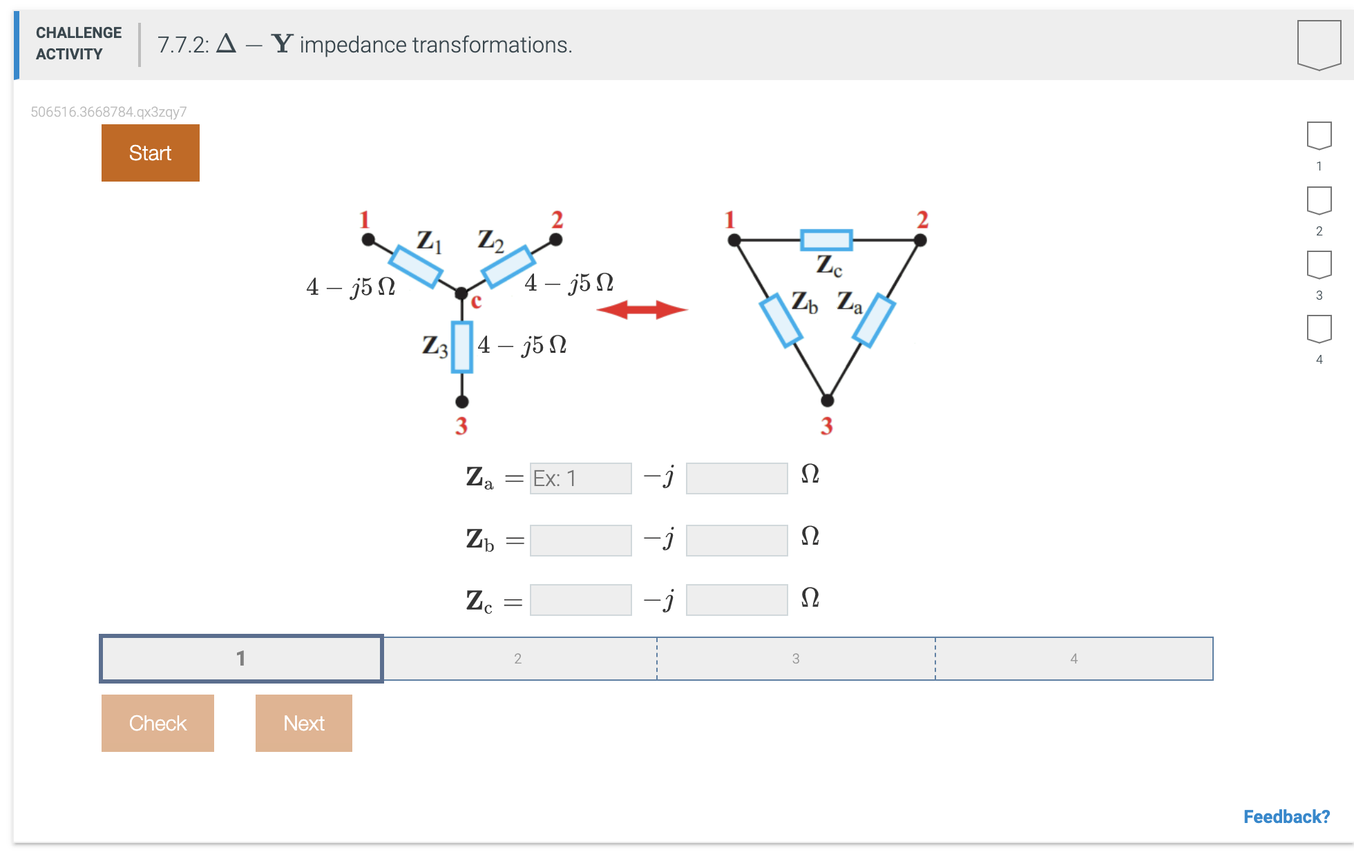 Solved \begin{tabular}{l|l} CHALLENGE & 7.7.2:Δ−Y impedance | Chegg.com