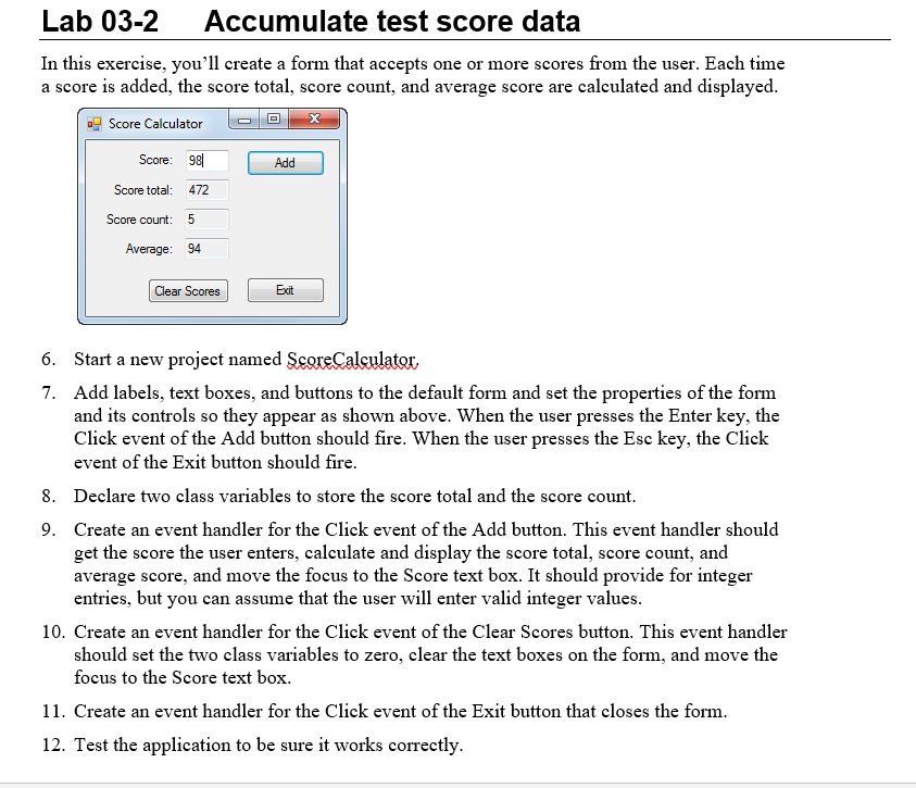 Lab 03-2Accumulate test score data In this exercise, | Chegg.com