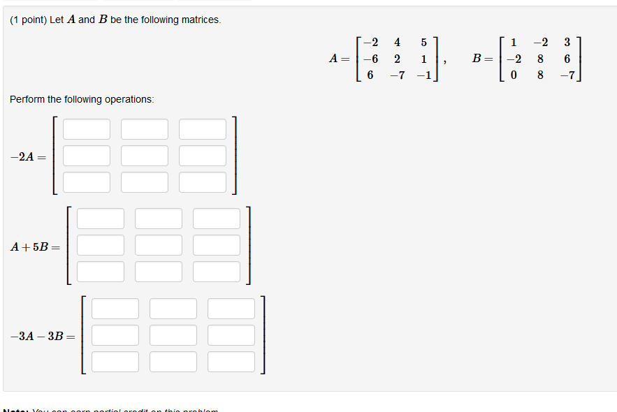 Solved (1 point) Let A and B be the following matrices. A= | Chegg.com