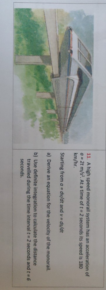Solved 11. A high speed monorail system has an acceleration | Chegg.com