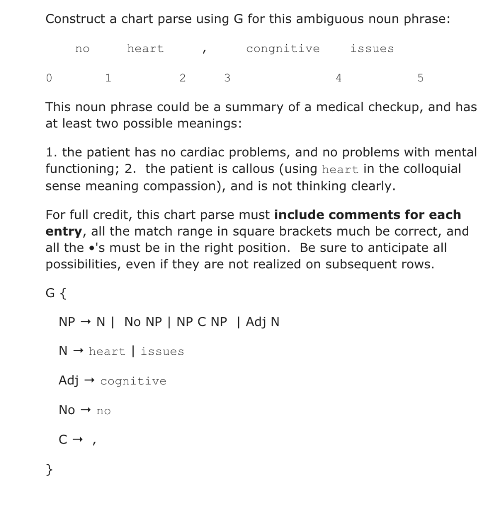 Construct a chart parse using G for this ambiguous | Chegg.com