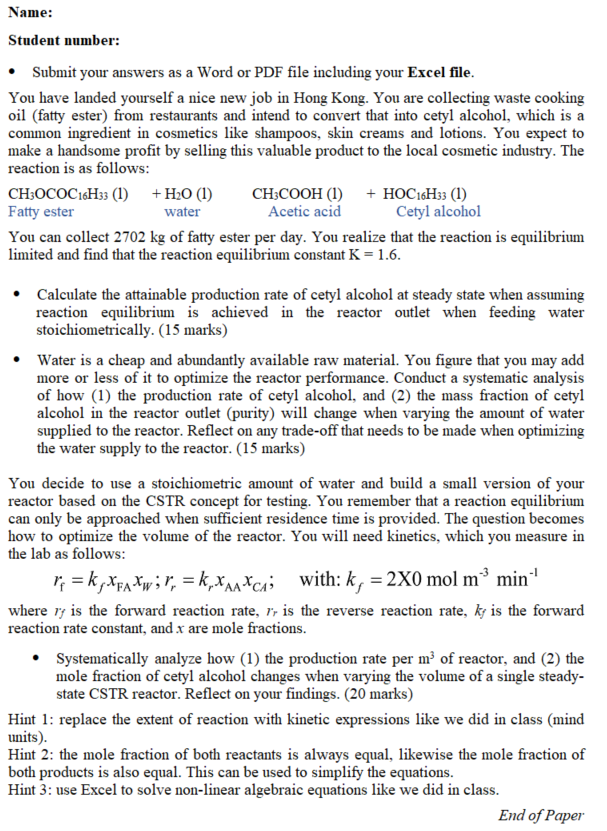 Solved Name:Student number:Submit your answers as a Word or | Chegg.com