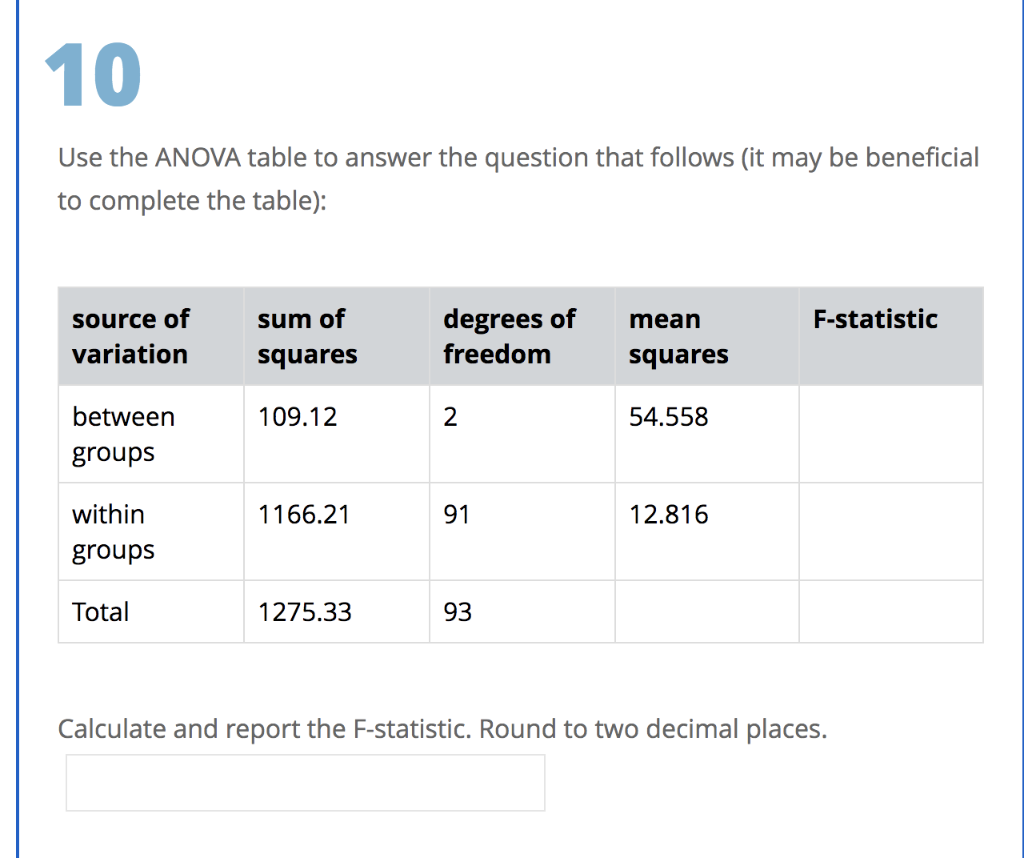 Solved 10 Use the ANOVA table to answer the question that | Chegg.com