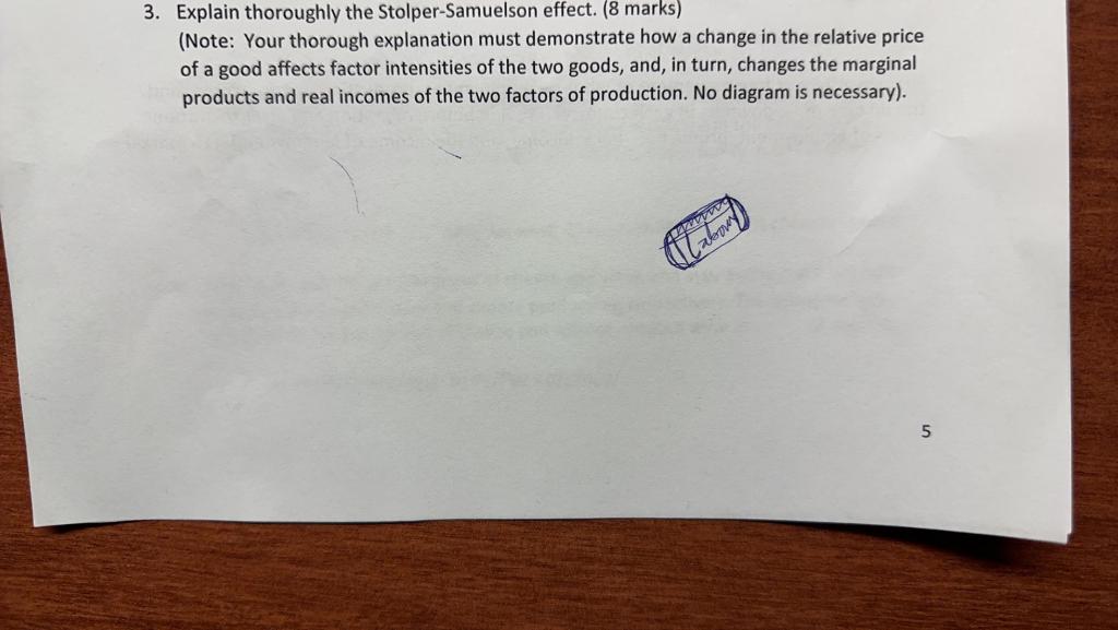 Solved 3. Explain thoroughly the Stolper-Samuelson effect. | Chegg.com