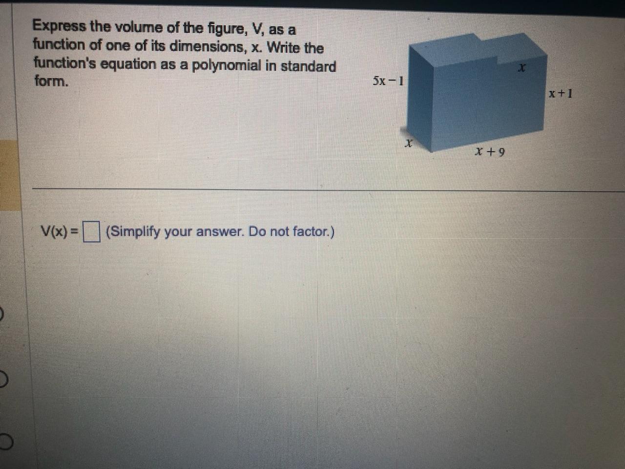 Solved Express the volume of the figure, V, as a function of | Chegg.com