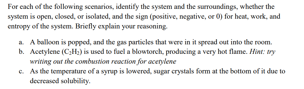 Solved For each of the following scenarios, identify the | Chegg.com