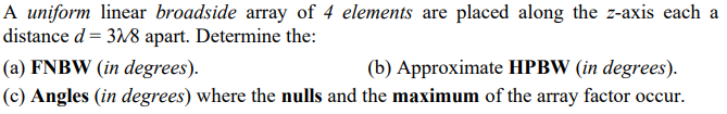 Solved A uniform linear broadside array of 4 elements are | Chegg.com