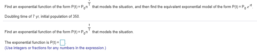 Solved Find an exponential function of the form P(t)=Pon" | Chegg.com