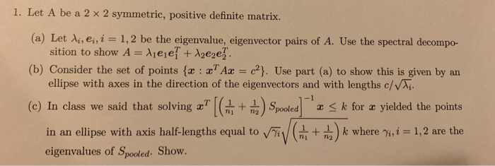 Solved I. Let A be a 2 × 2 symmetric, positive definite | Chegg.com