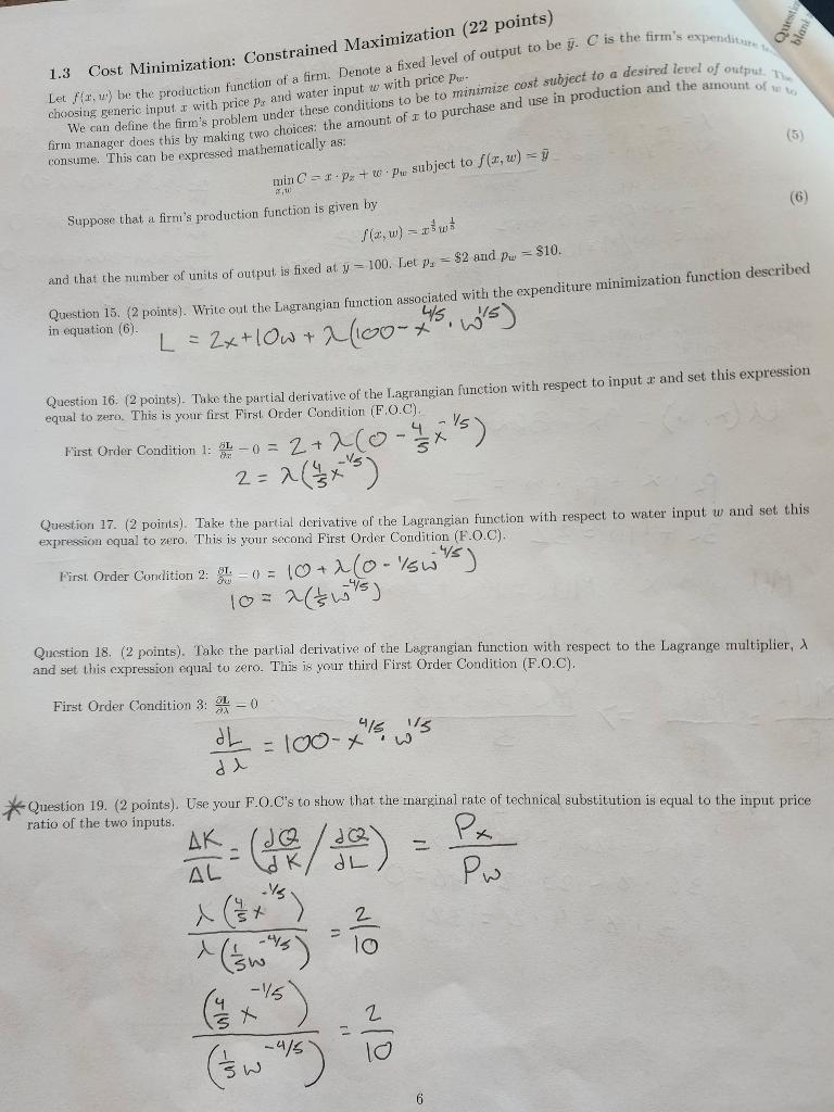 Solved 1 3 Cost Minimization Constrained Maximization 22
