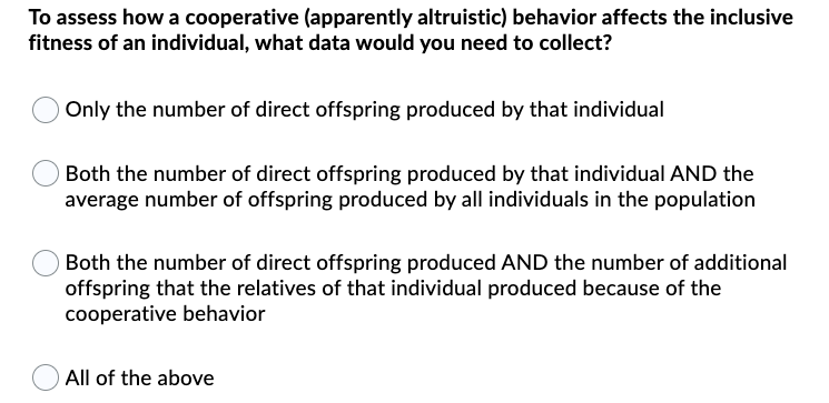 Solved To assess how a cooperative (apparently altruistic) | Chegg.com