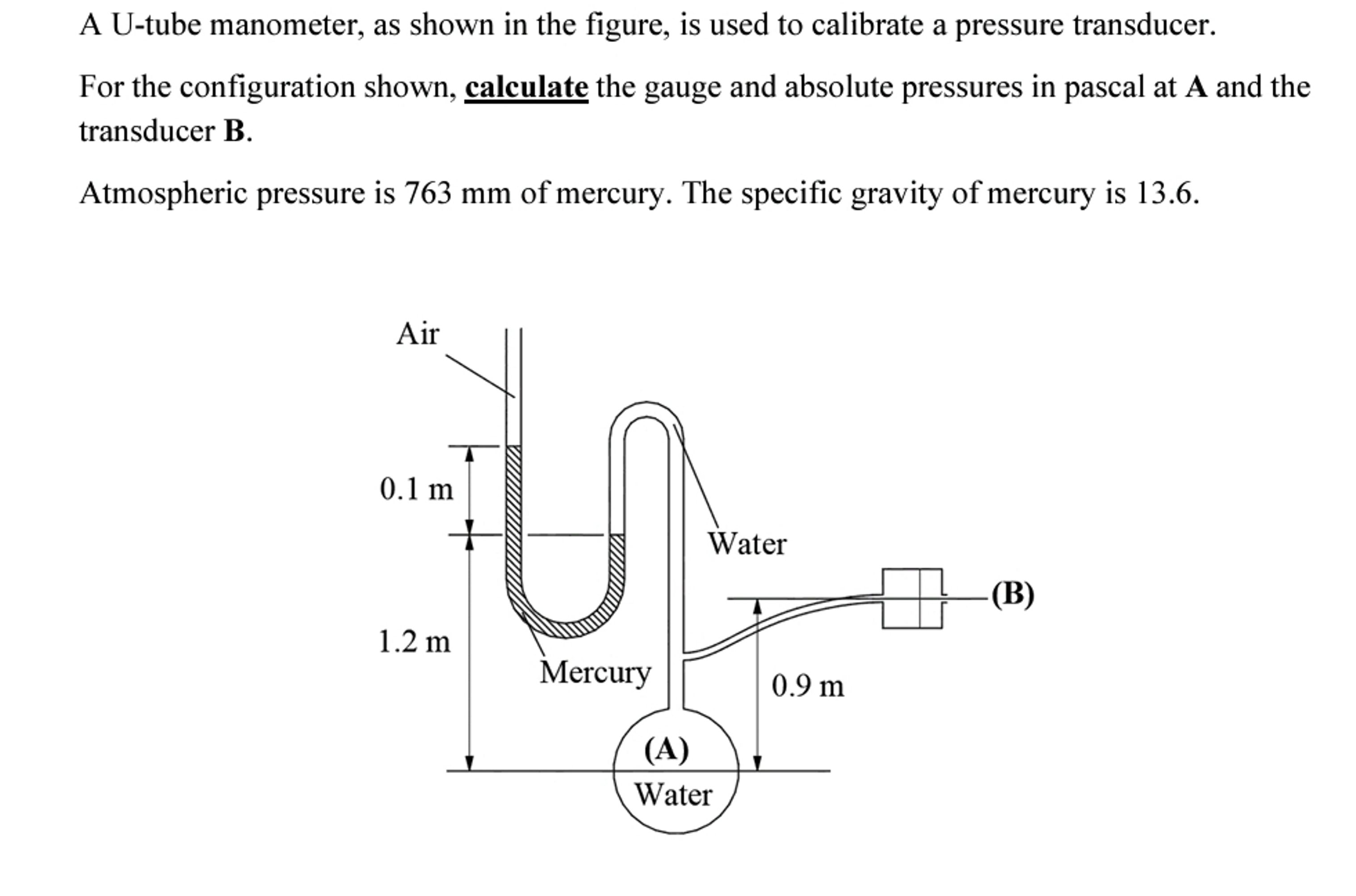 Solved A U-tube manometer, as shown in the figure, is used | Chegg.com