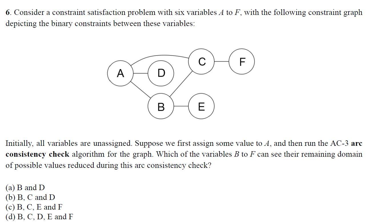 Solved 6 Consider A Constraint Satisfaction Problem With 