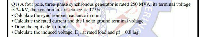 Solved QI) A four pole, three-phase synchronous generator is | Chegg.com