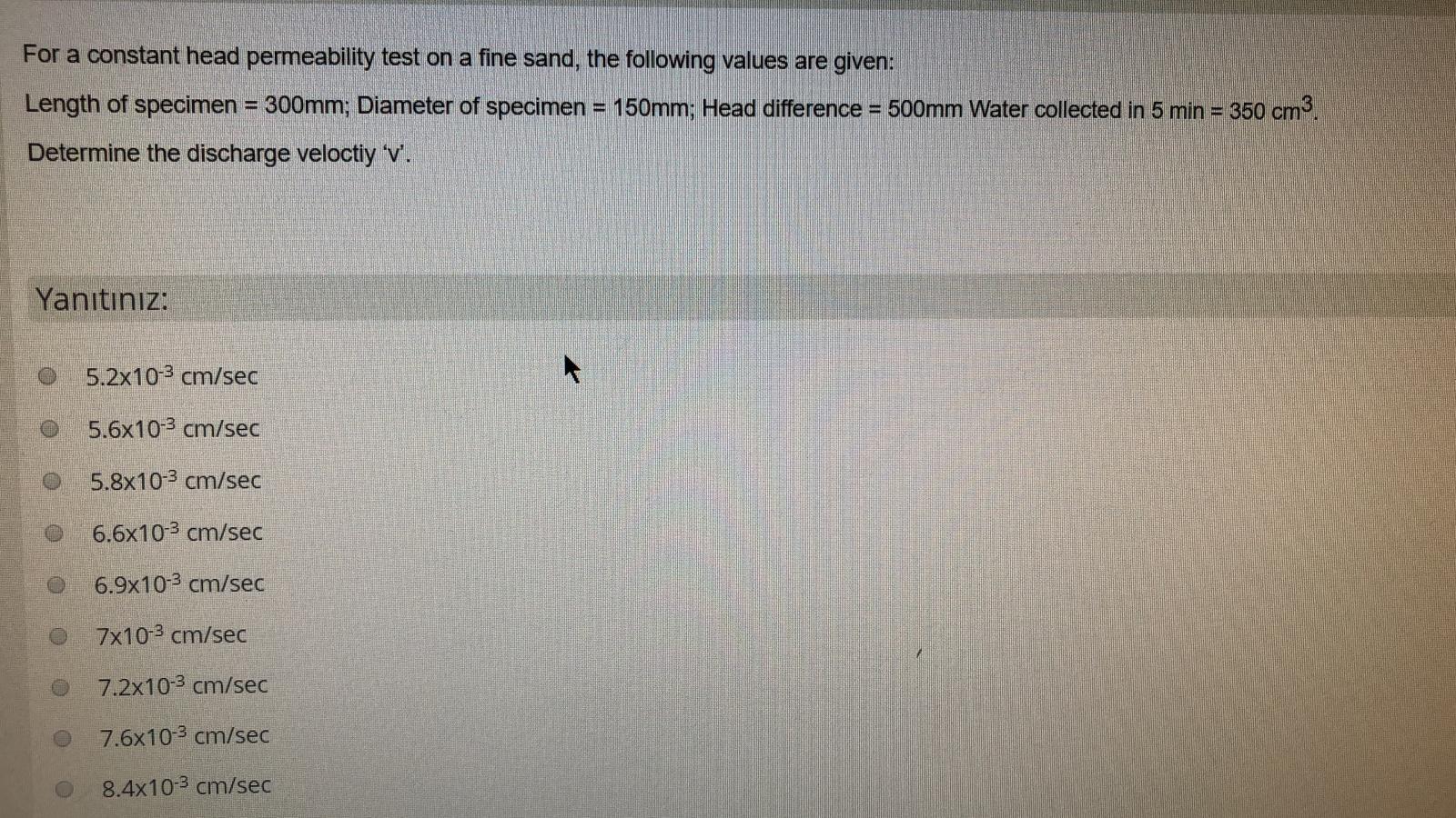 Solved For a constant head permeability test on a fine sand, | Chegg.com