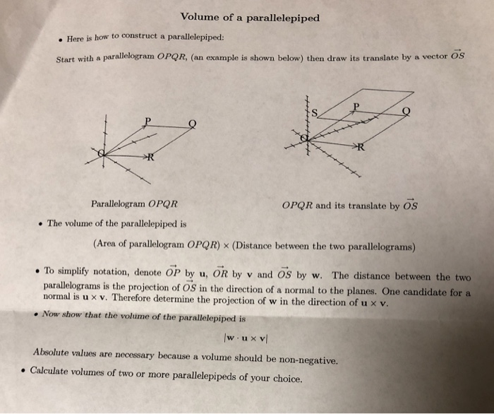 Solved Volume of a parallelepiped . Here is how to construct | Chegg.com