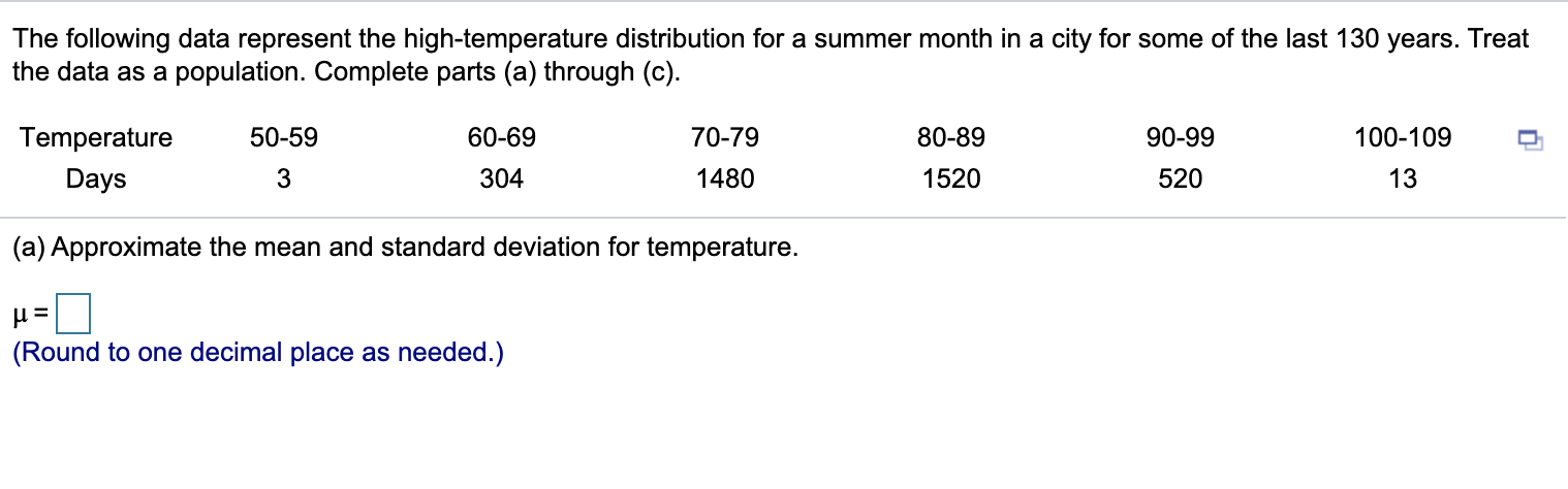 Solved The following data represent the high-temperature | Chegg.com
