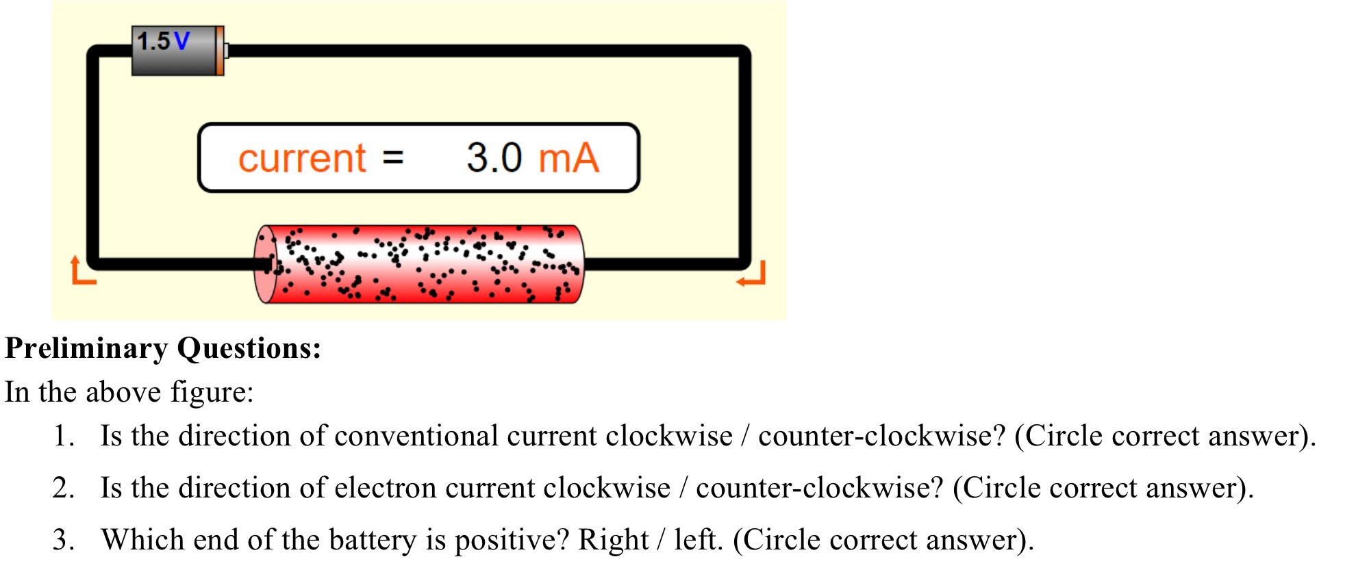 Solved 1.5 V current = 3.0 mA Preliminary Questions: In the | Chegg.com