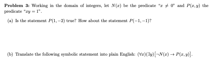 Solved Problem 3: Working in the domain of integers, let | Chegg.com