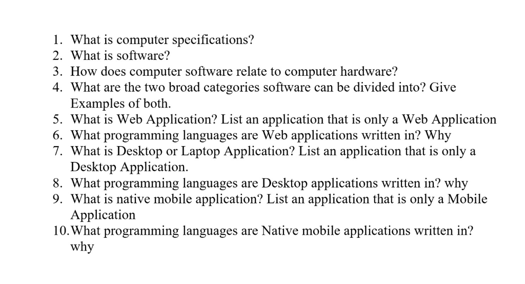 Solved 1. What is computer specifications? 2. What is | Chegg.com