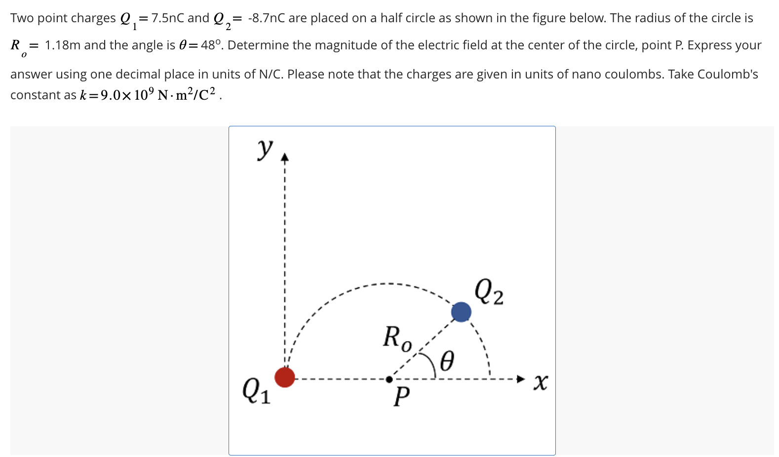 Solved Two point charges Q1=7.5nC and Q2=−8.7nC are placed | Chegg.com