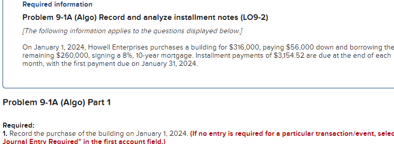 Solved Problem 9-1A (Algo) Record and analyze installment | Chegg.com