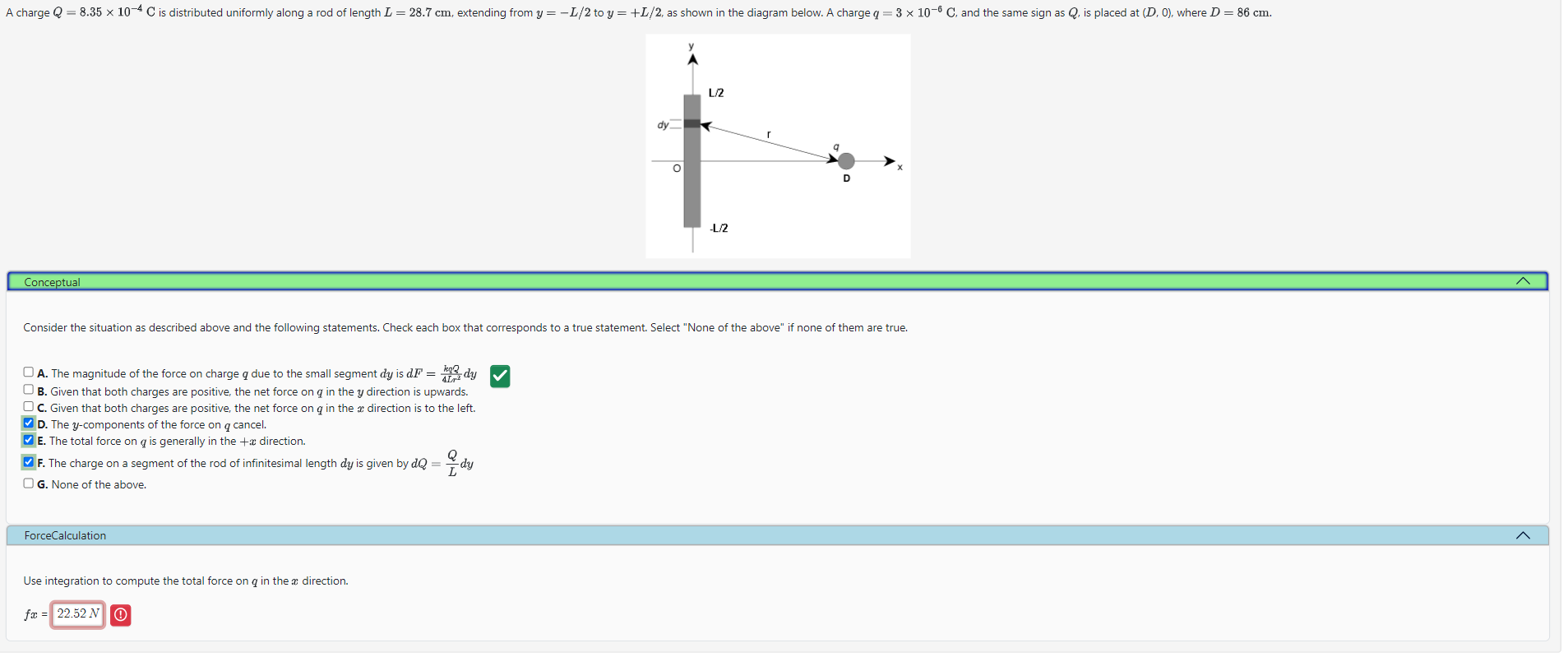 Solved A charge Q=8.35×10-4C ﻿is distributed uniformly along | Chegg.com
