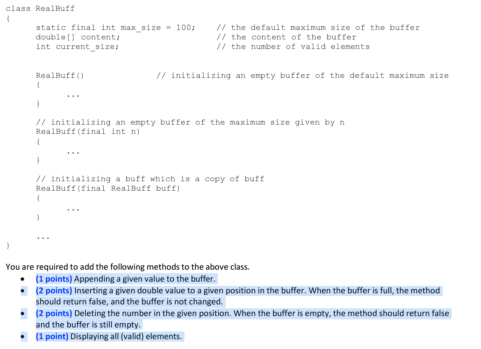 Solved flass RealBuff static final int max_size = 100; // | Chegg.com