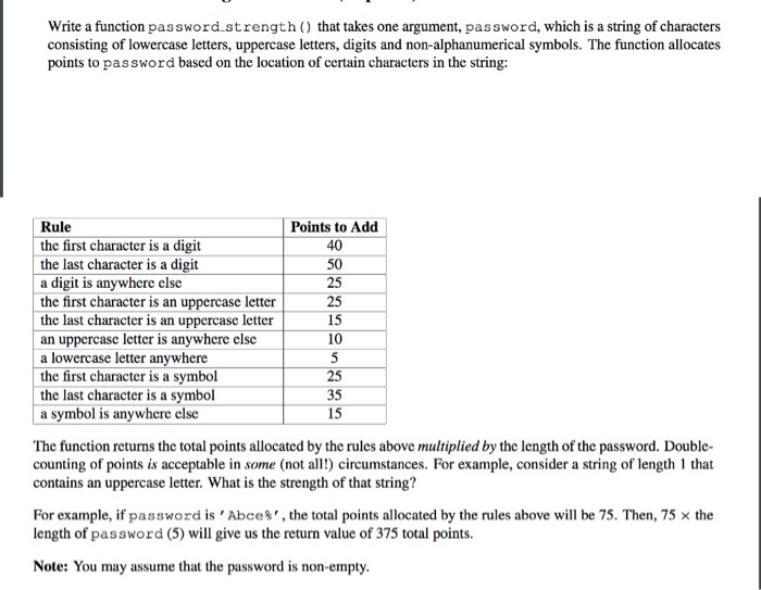 Solved Write a function password.strength that takes one | Chegg.com