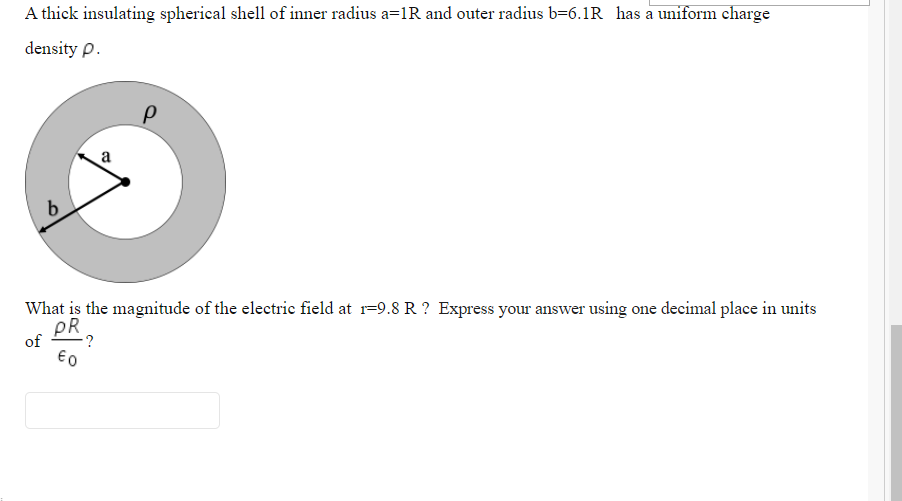 Solved A thick insulating spherical shell of inner radius | Chegg.com