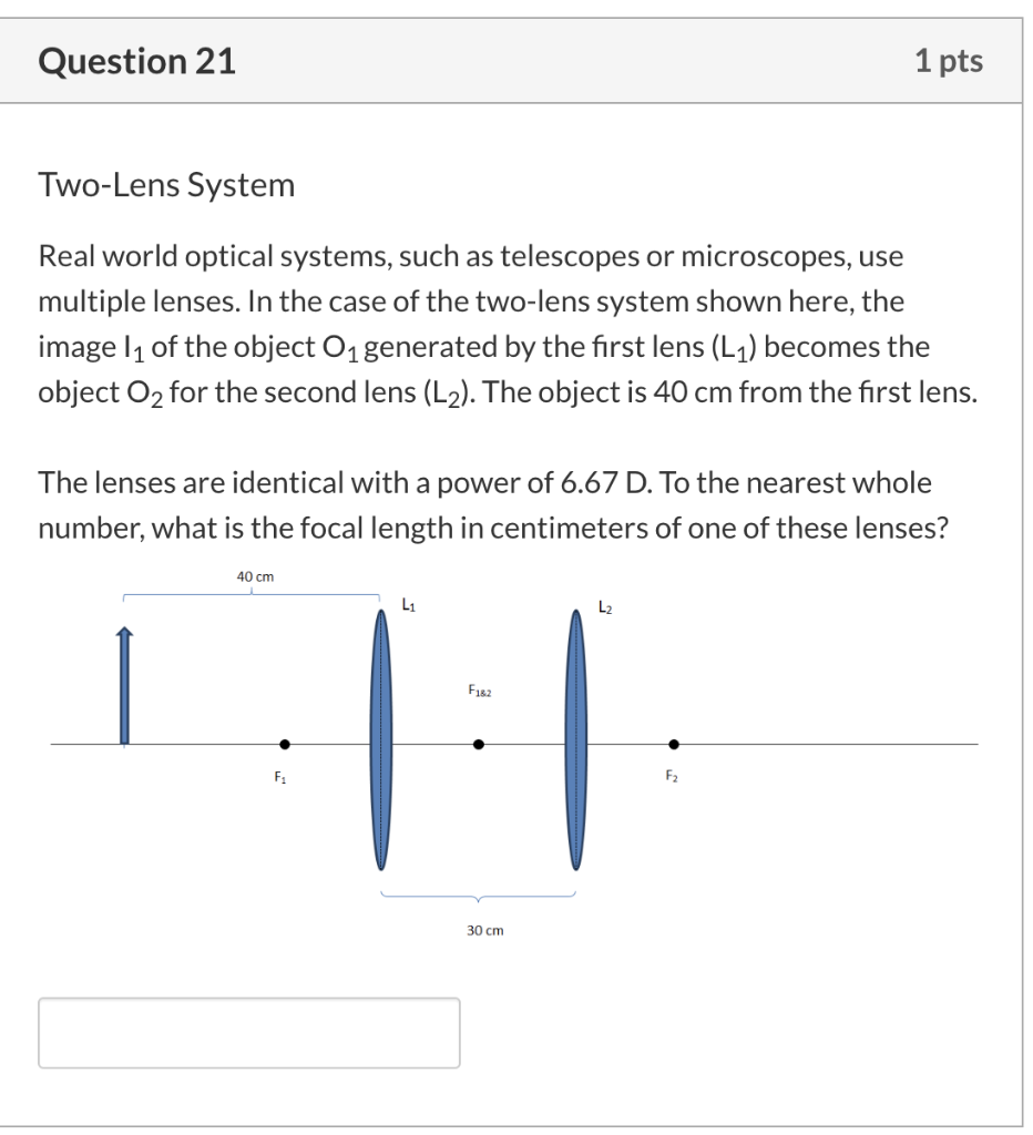 Solved Question 21 1 pts Two-Lens System Real world optical | Chegg.com