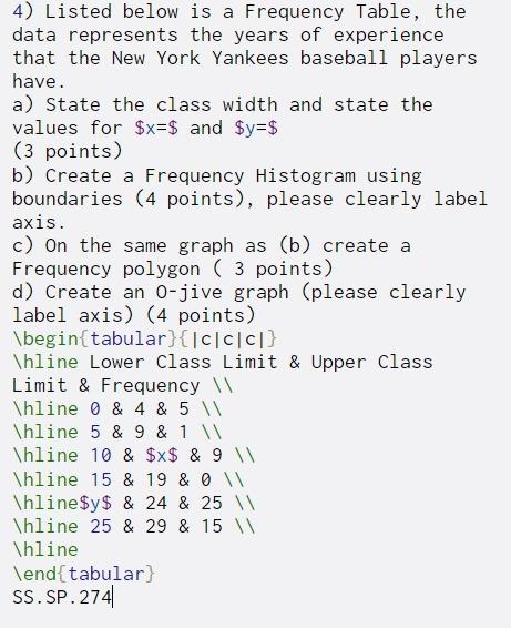Solved 4) Listed below is a Frequency Table, the data | Chegg.com