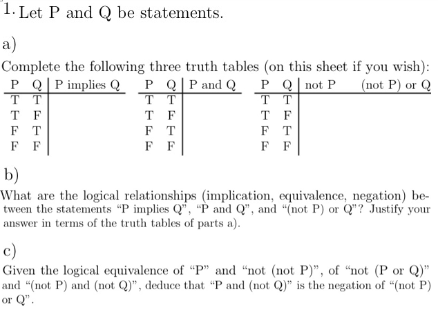 Solved 1. Let P and Q be statements. a) Complete the | Chegg.com