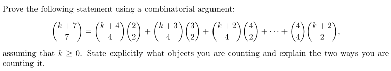 Solved Prove the following statement using a combinatorial | Chegg.com
