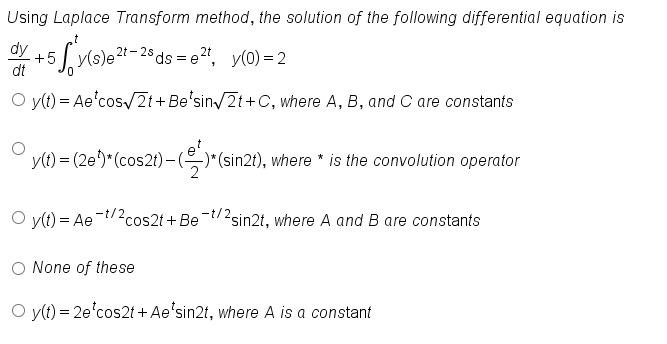 Solved Using Laplace Transform method, the solution of the | Chegg.com