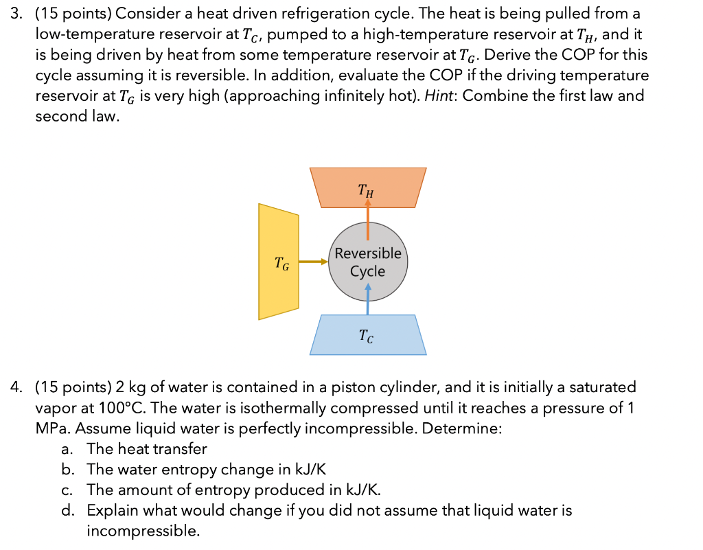 Solved 3. ( 15 points) Consider a heat driven refrigeration | Chegg.com