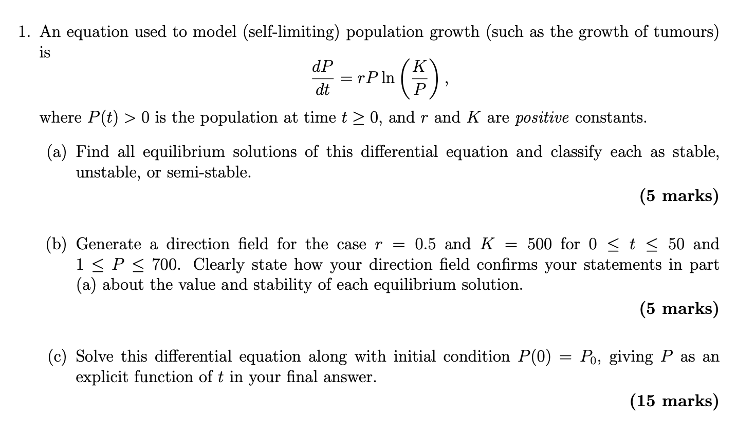 Solved 1. An equation used to model (self-limiting) | Chegg.com