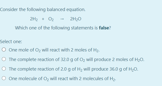 Solved Consider the following balanced equation. 2H2 + O2 | Chegg.com