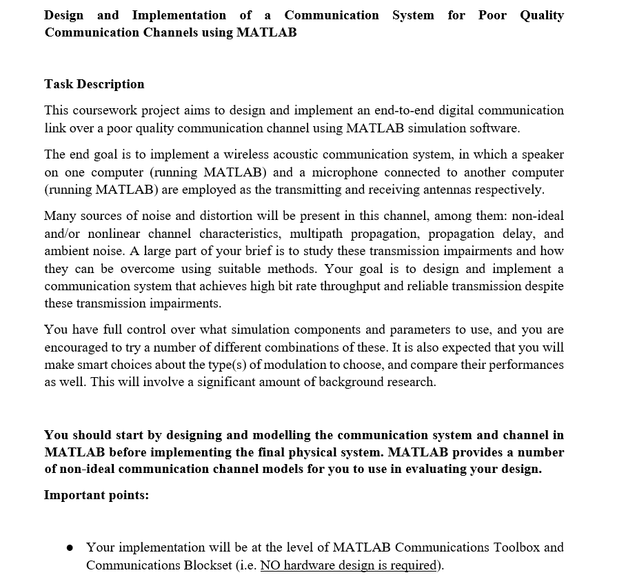 Design and Implementation of a Communication System | Chegg.com