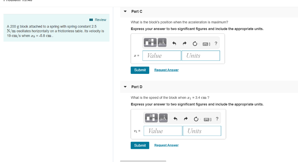 Solved Part C Review What is the block's position when the | Chegg.com