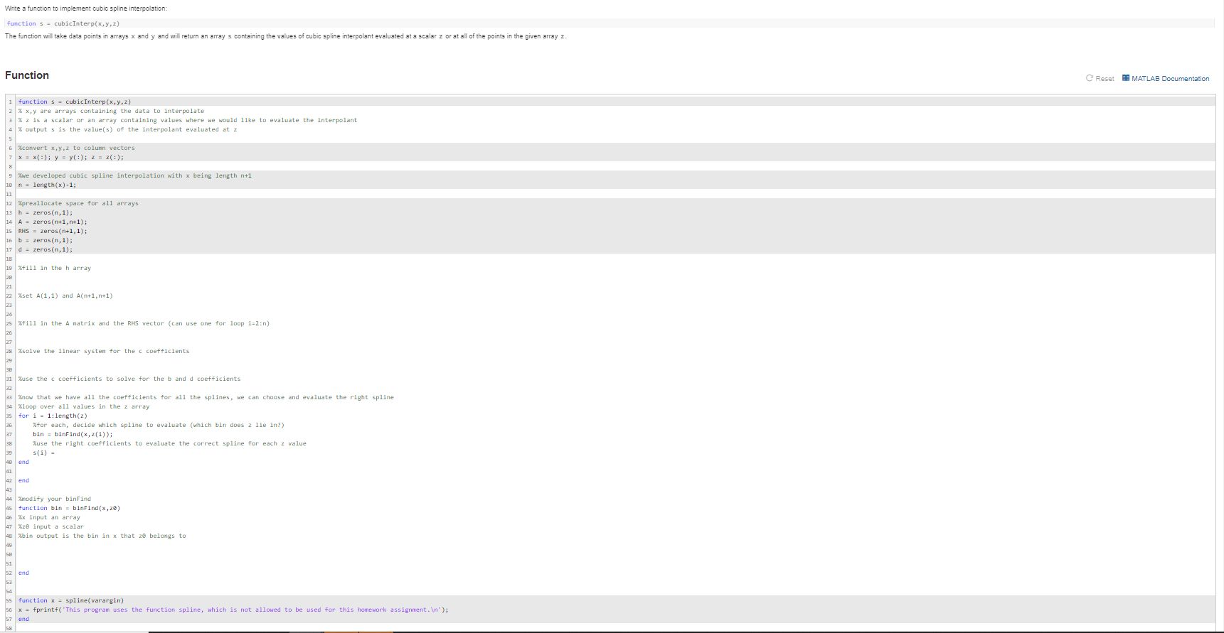 Write a function to implement cubic spline | Chegg.com