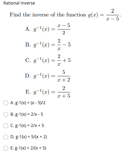 Solved Rational Inverse 2 Find the inverse of the function | Chegg.com