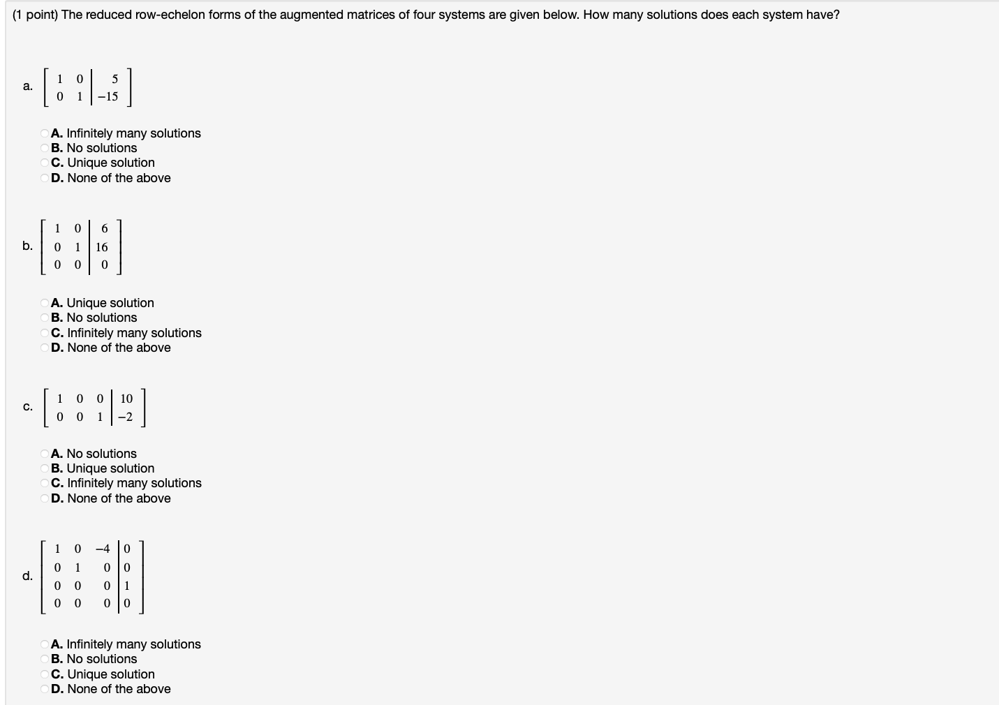 Solved The reduced row-echelon forms of the augmented | Chegg.com