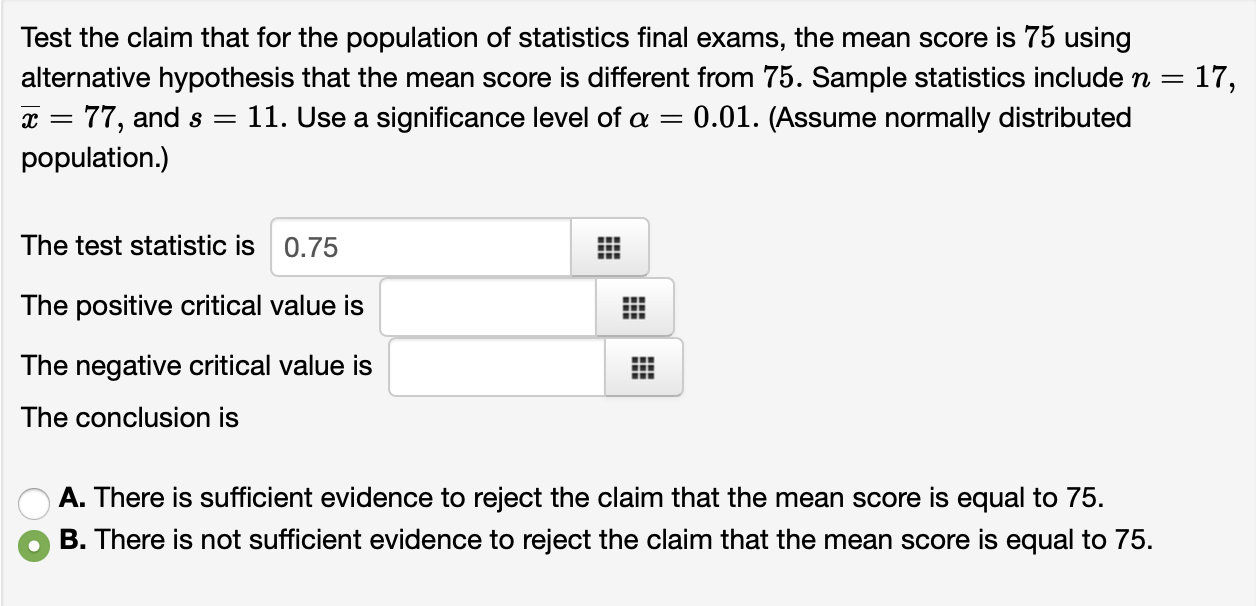 Solved Test the claim that for the population of statistics | Chegg.com