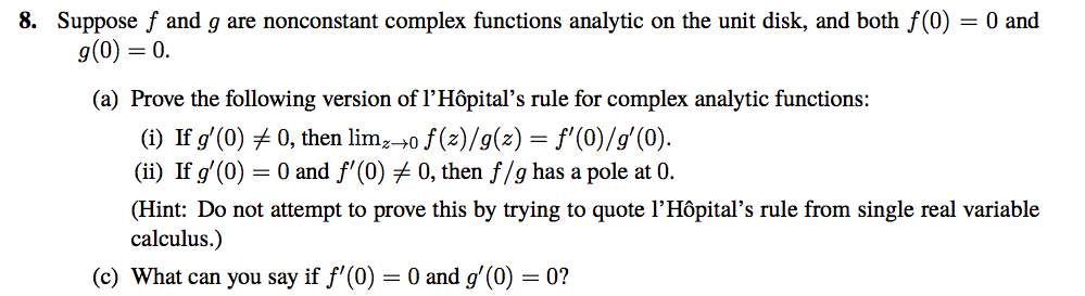 Solved 8. Suppose f and g are nonconstant complex functions | Chegg.com