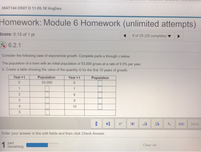 Solved Mat144 O507 0 11 05 18 Hughes Homework Module 6