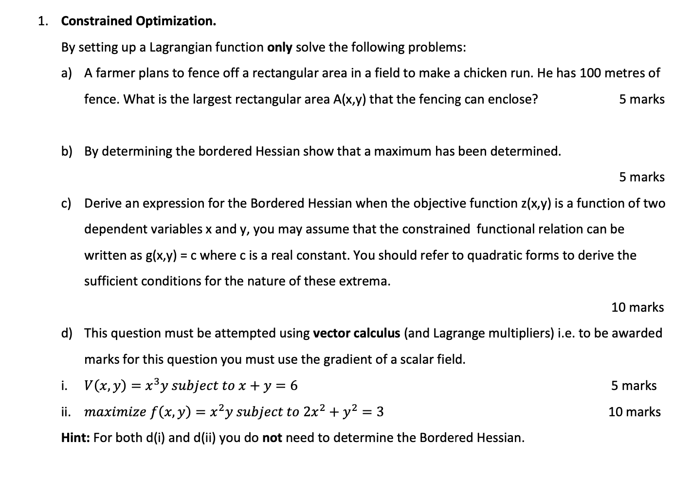 1. Constrained Optimization. By setting up a | Chegg.com